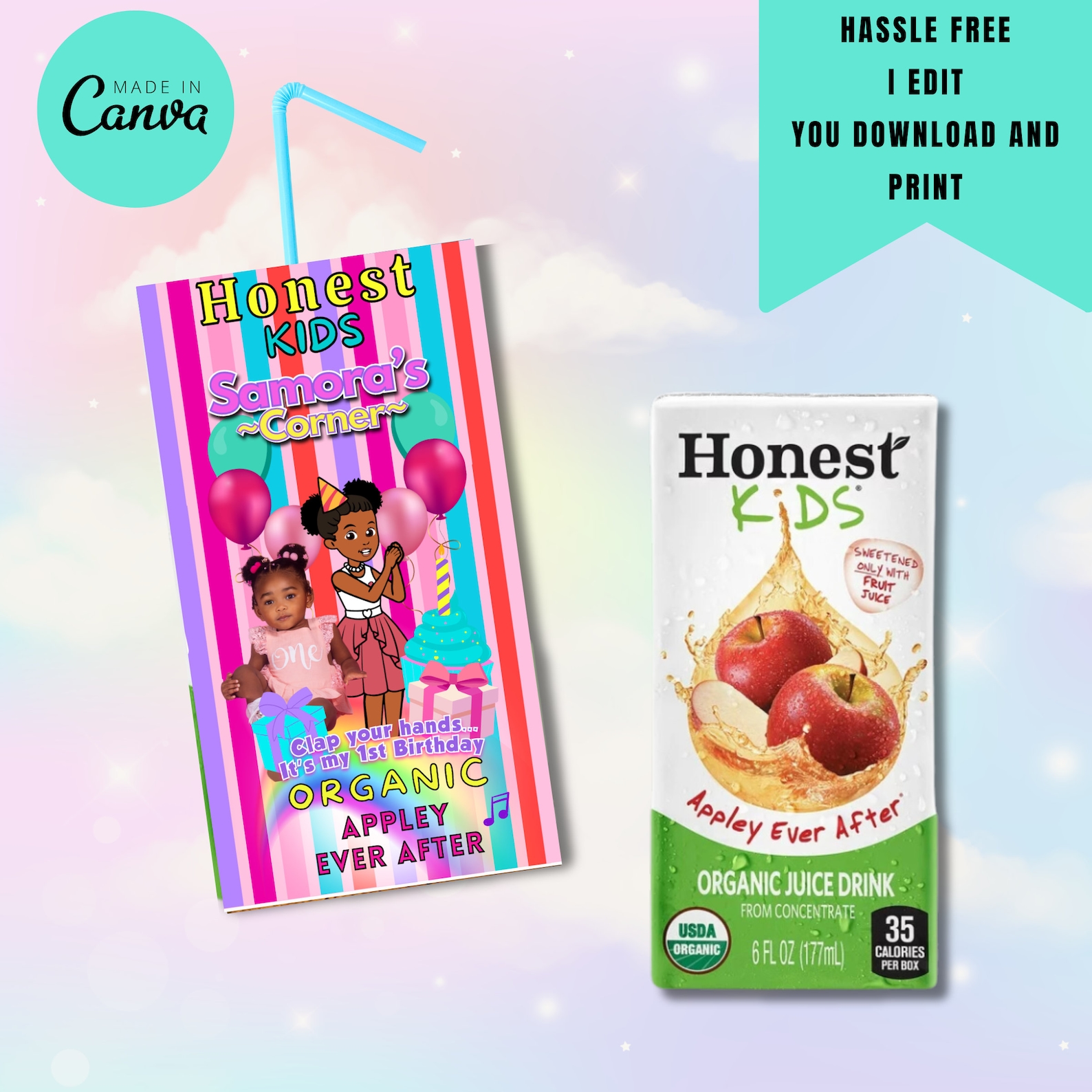 Gracie's Corner Birthday Juice Label: Personalized Honest Juice Pouch ...