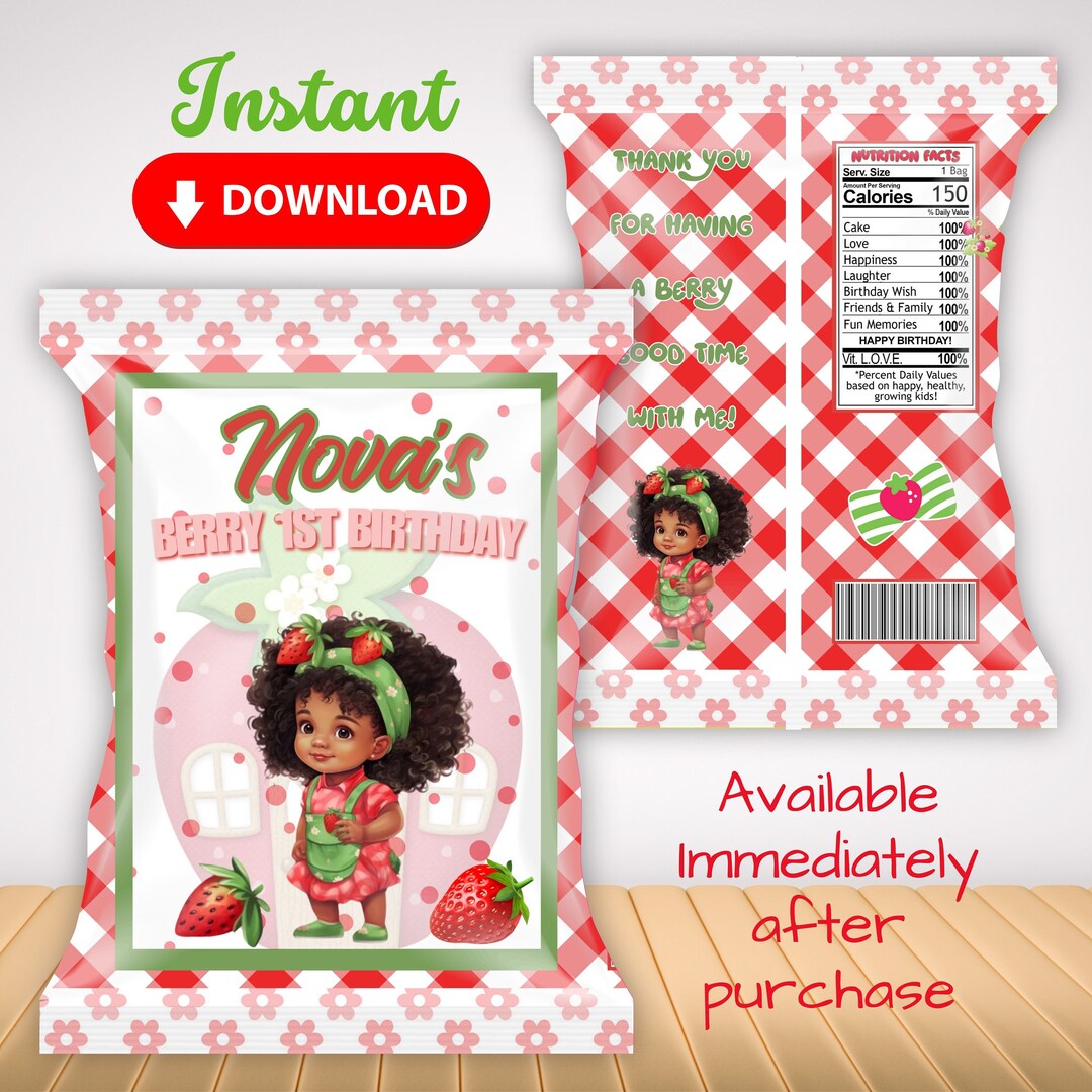 Editable Berry First Birthday Chip Bag, Berry 1st Birthday, Chip Bag ...