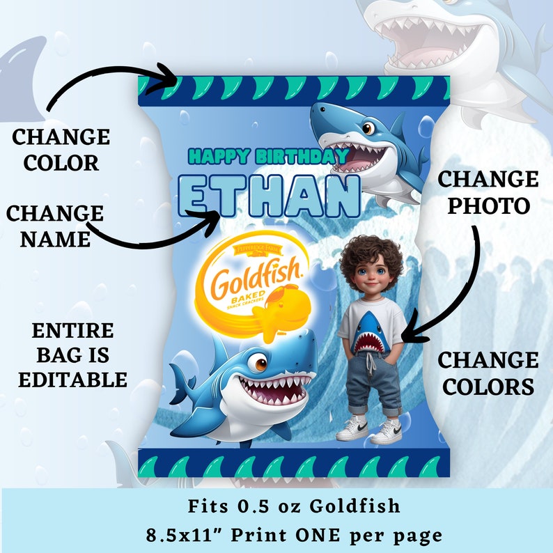 Shark Birthday Goldfish Wrapper Template: Personalized Party Favor ...