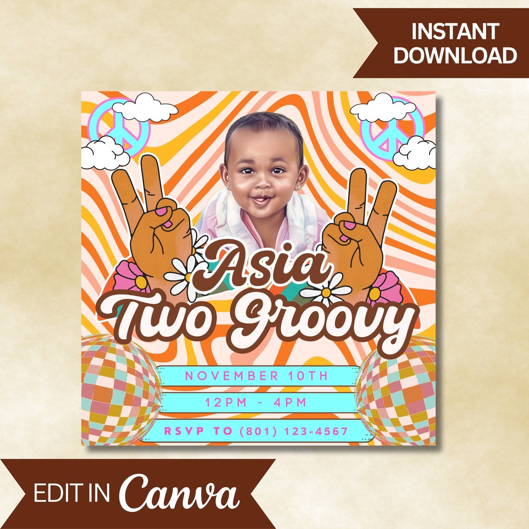 One Groovy Baby Invitation, Hippie Birthday Party, INSTANT DOWNLOAD - Etsy