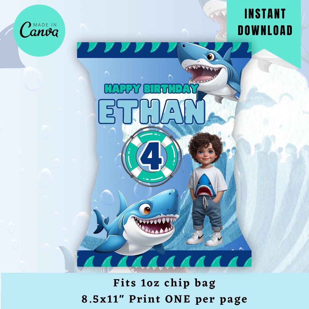 Shark Chip Bag, Shark Chip Bag Labels, Shark Birthday - Etsy UK