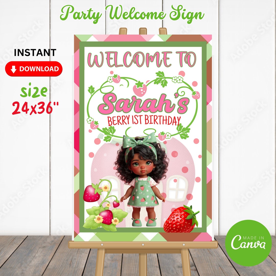 Berry Welcome Sign, Berry 1st Birthday, Strawberry Welcome Sign, Pink ...