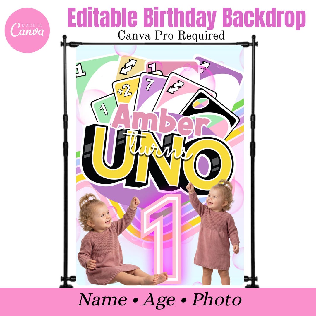UNO Birthday Backdrop | Custom Name, Age, Photo (instant Download) - Etsy