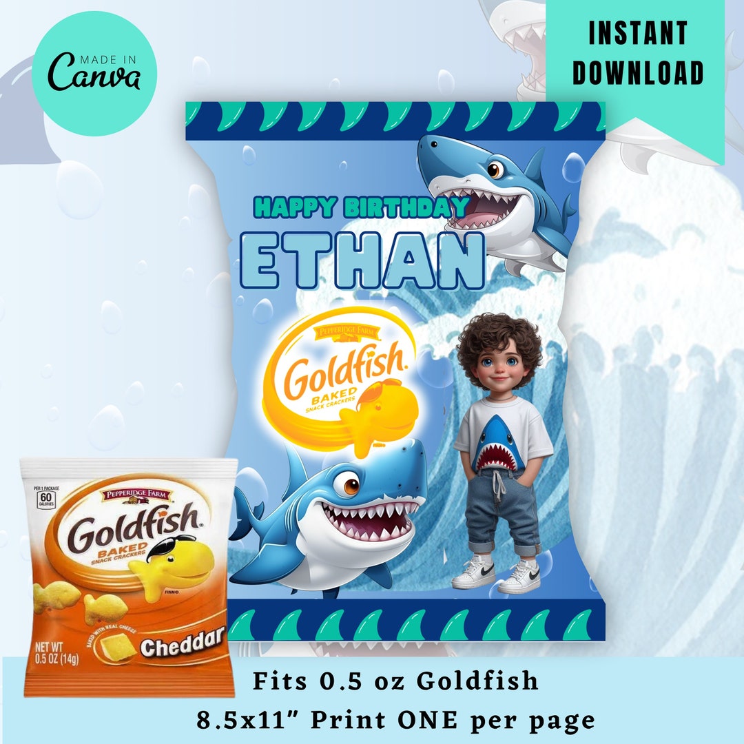 Gold Fish Template, Shark Gold Fish Labels, Shark Birthday - Etsy