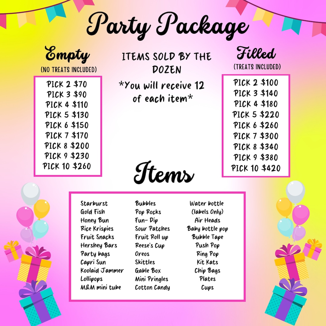 Party Bundle, Party Favor Package, Custom Party Favors, Assembled Party ...