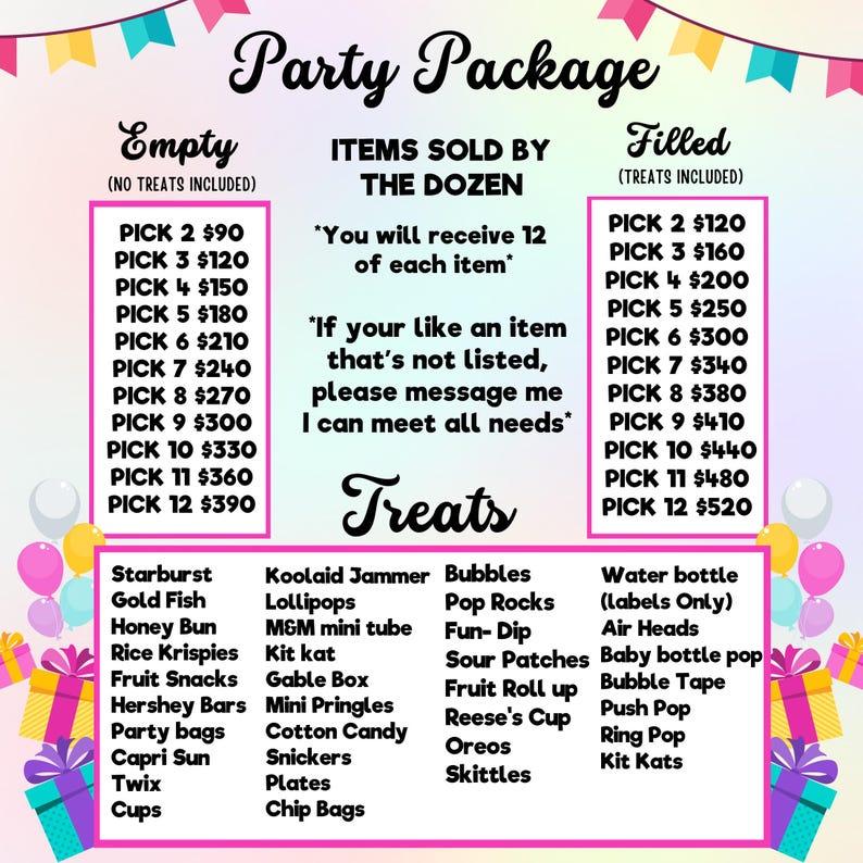 Custom Party Favor Labels Bundle, Chip Bags, Assembled Party Package - Etsy