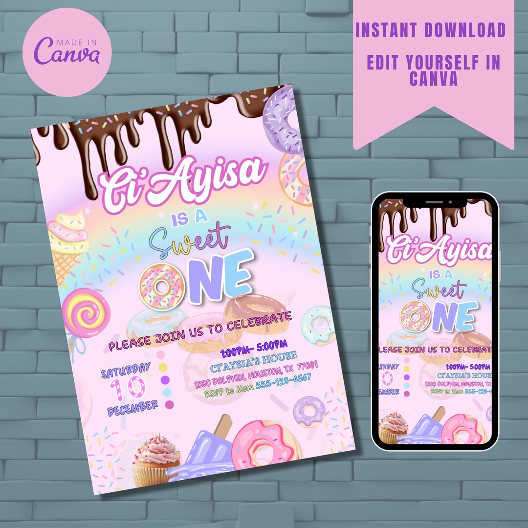 Editable Donut Invitation Sweet One Invitation Donut 1st - Etsy