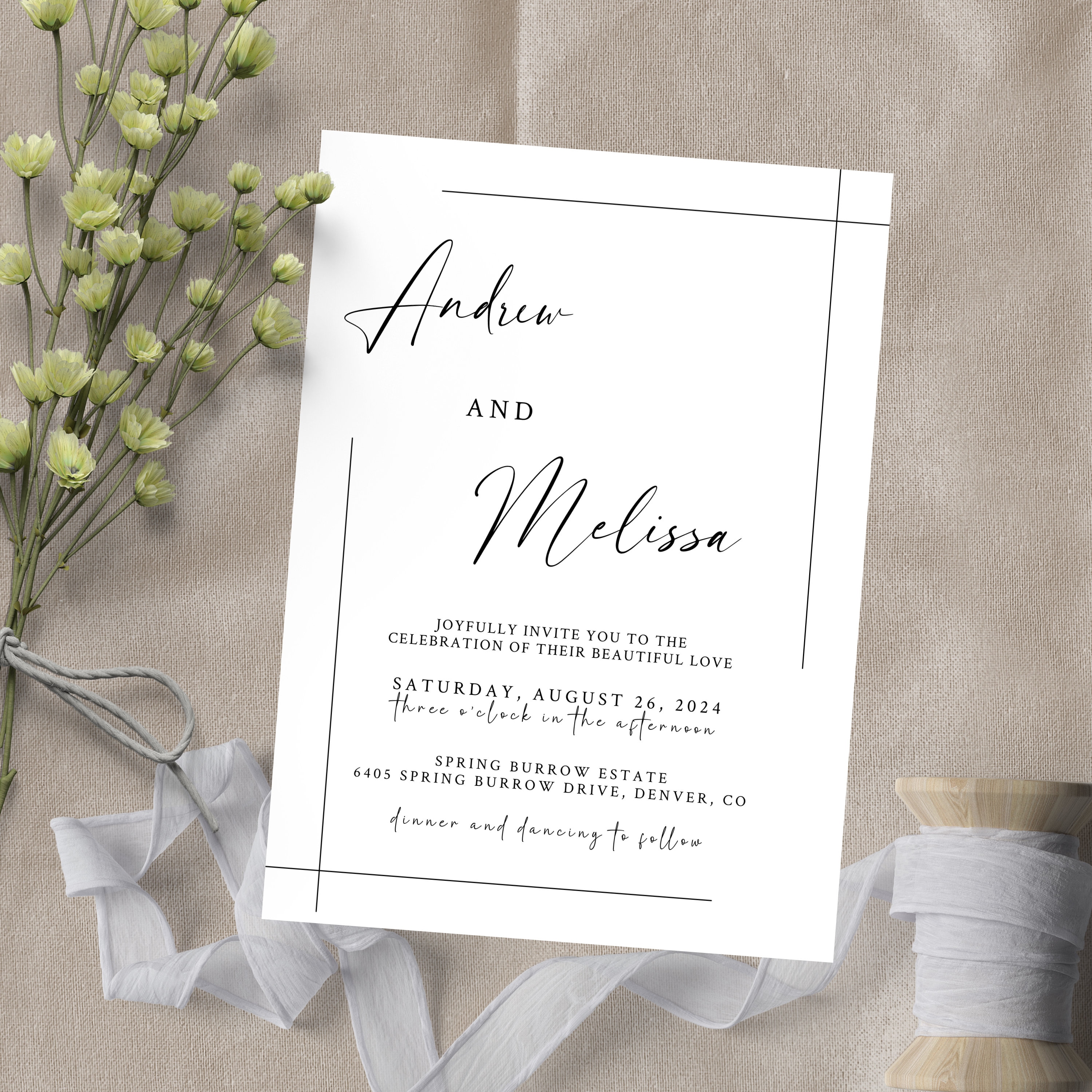 Simple Wedding Invitation Template | Cute Minimalist Wedding Invite ...