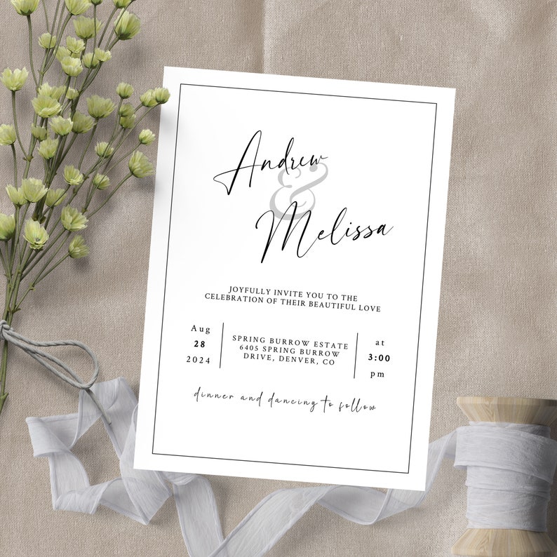 Minimalist Wedding Invitation Template | Editable Minimalist Wedding ...