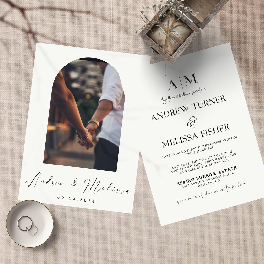 Elegant Wedding Invite | Modern Photo Wedding Invitation | Editable Printable Wedding Invitation ...