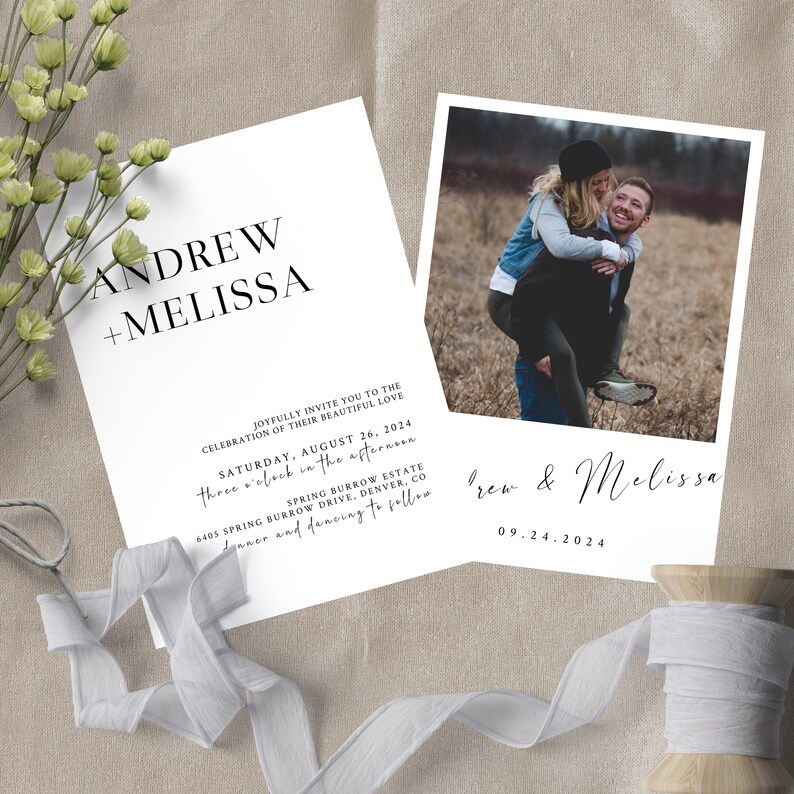 Eco-friendly Modern Wedding Invitation, Polaroid Back Template ...