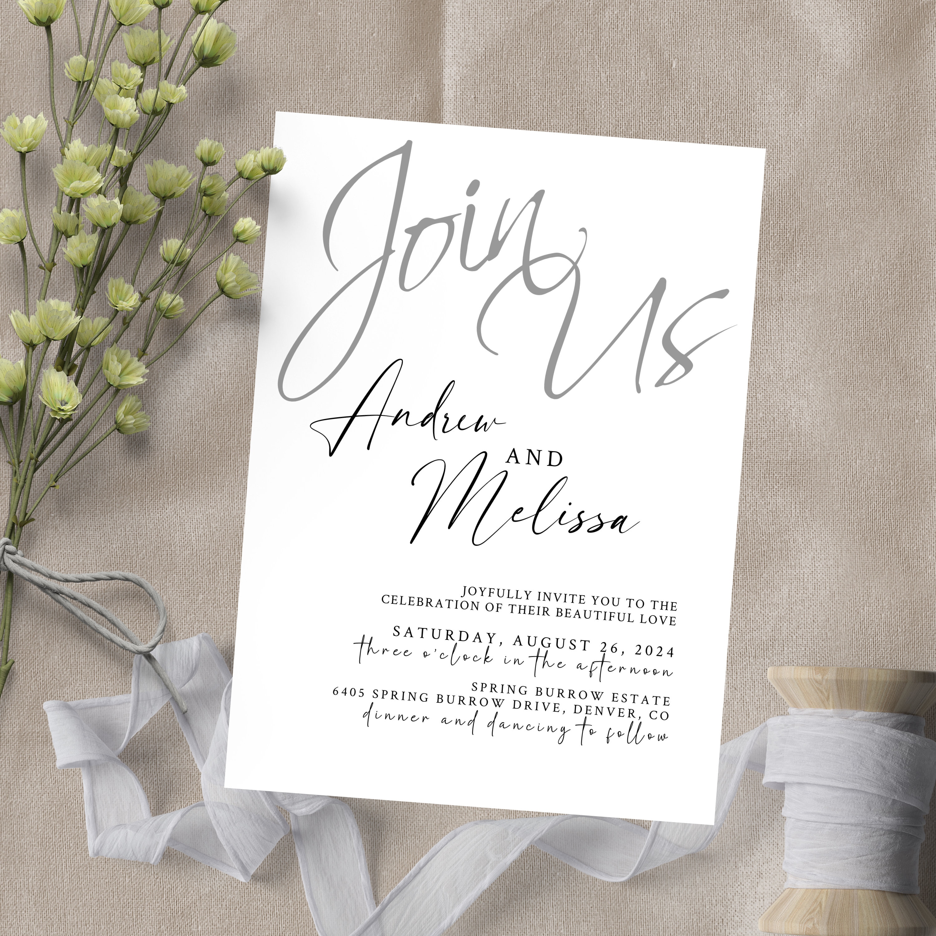 Minimalist Wedding Invitation Template | Editable Minimalist Invite ...