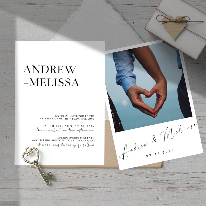 Eco-friendly Modern Wedding Invitation, Polaroid Back Template ...