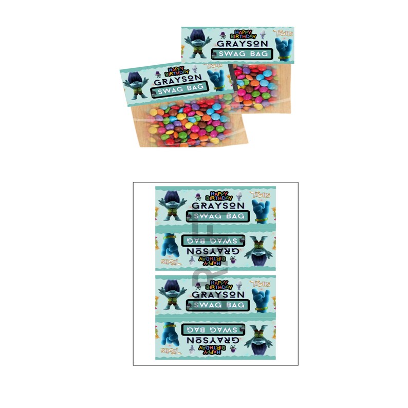 Trolls Boys Party Favor Template Bundle Download Printable - Etsy