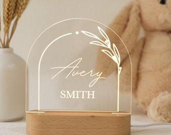 Personalized Acrylic Night Light, Boho Night Botanic LED Light, Kids ...