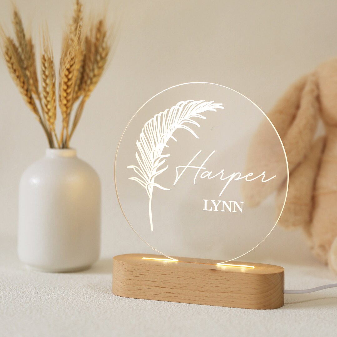 Personalized Acrylic Night Light, Boho Night Botanic LED Light, Kids ...