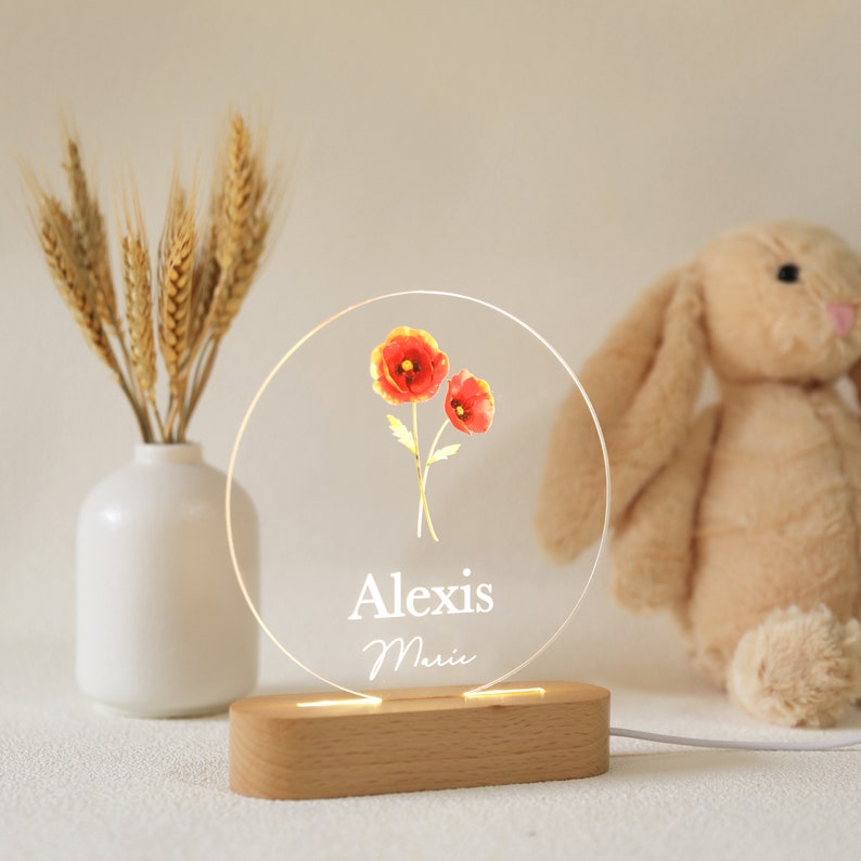 Personalized Birth Month Flower Acrylic Night Light, Boho LED Light ...