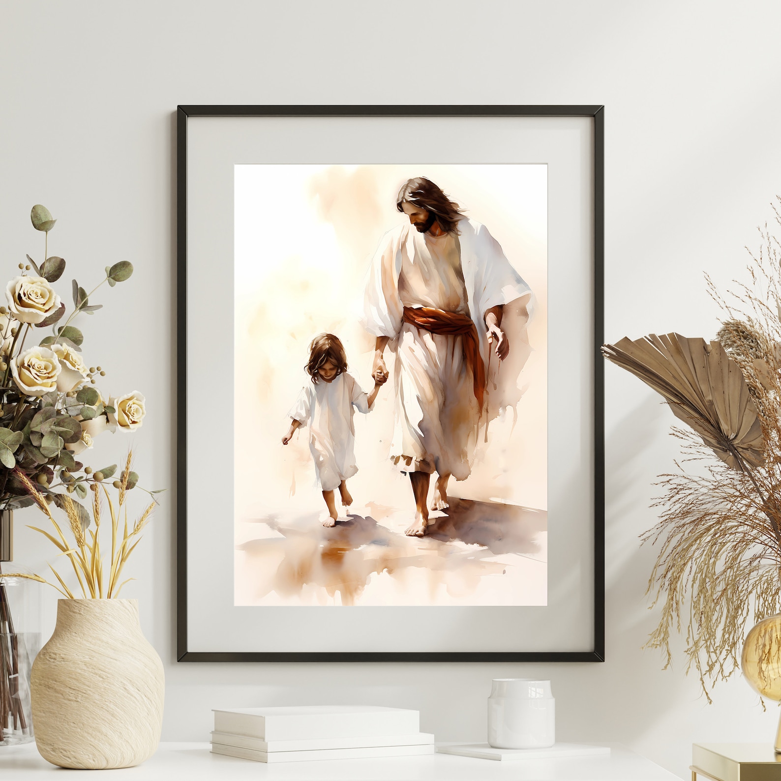 Jesus and Child Walking Poster Watercolor Spiritual Road Print ...