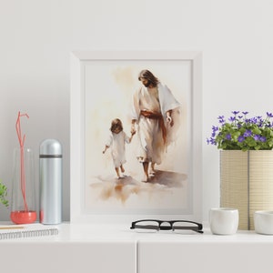 Jesus and Child Walking Poster Watercolor Spiritual Road Print ...