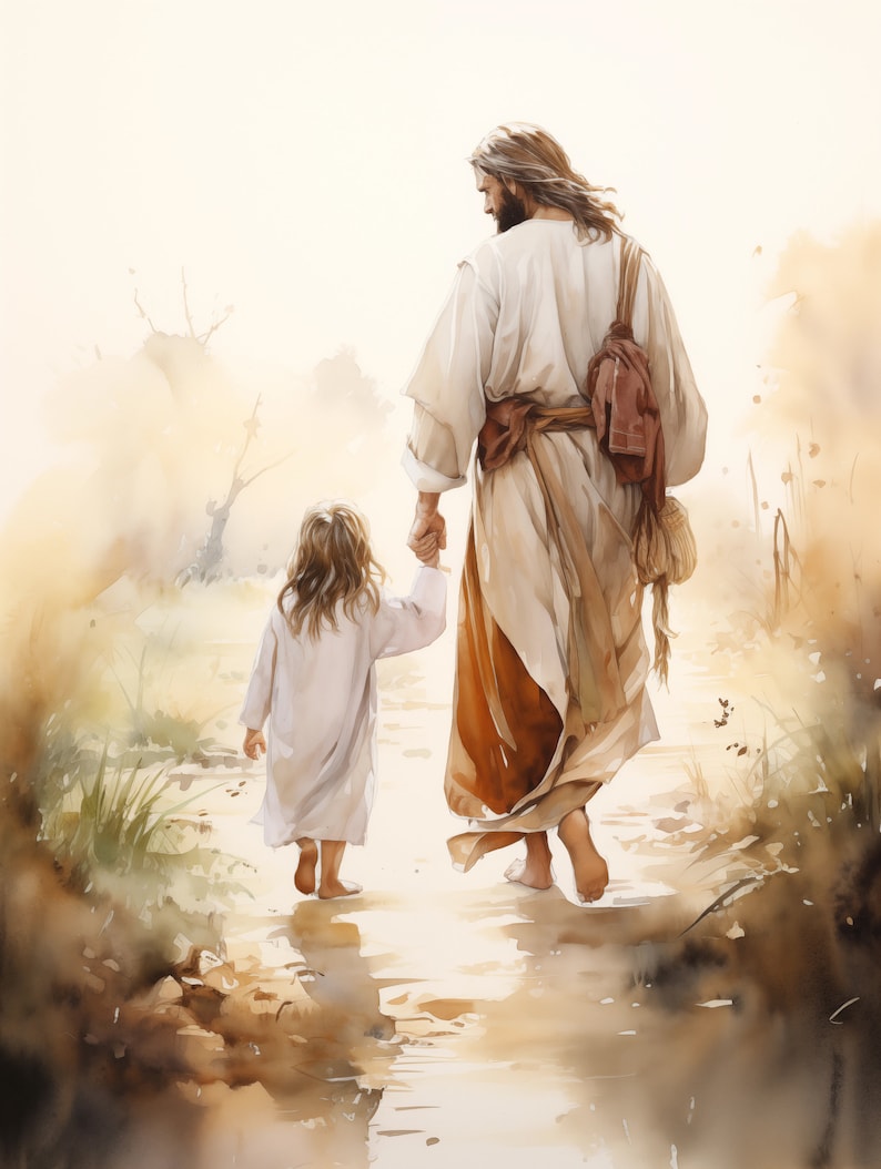 Jesus Leading Child Watercolor Poster Inspirational Christian Art - Etsy