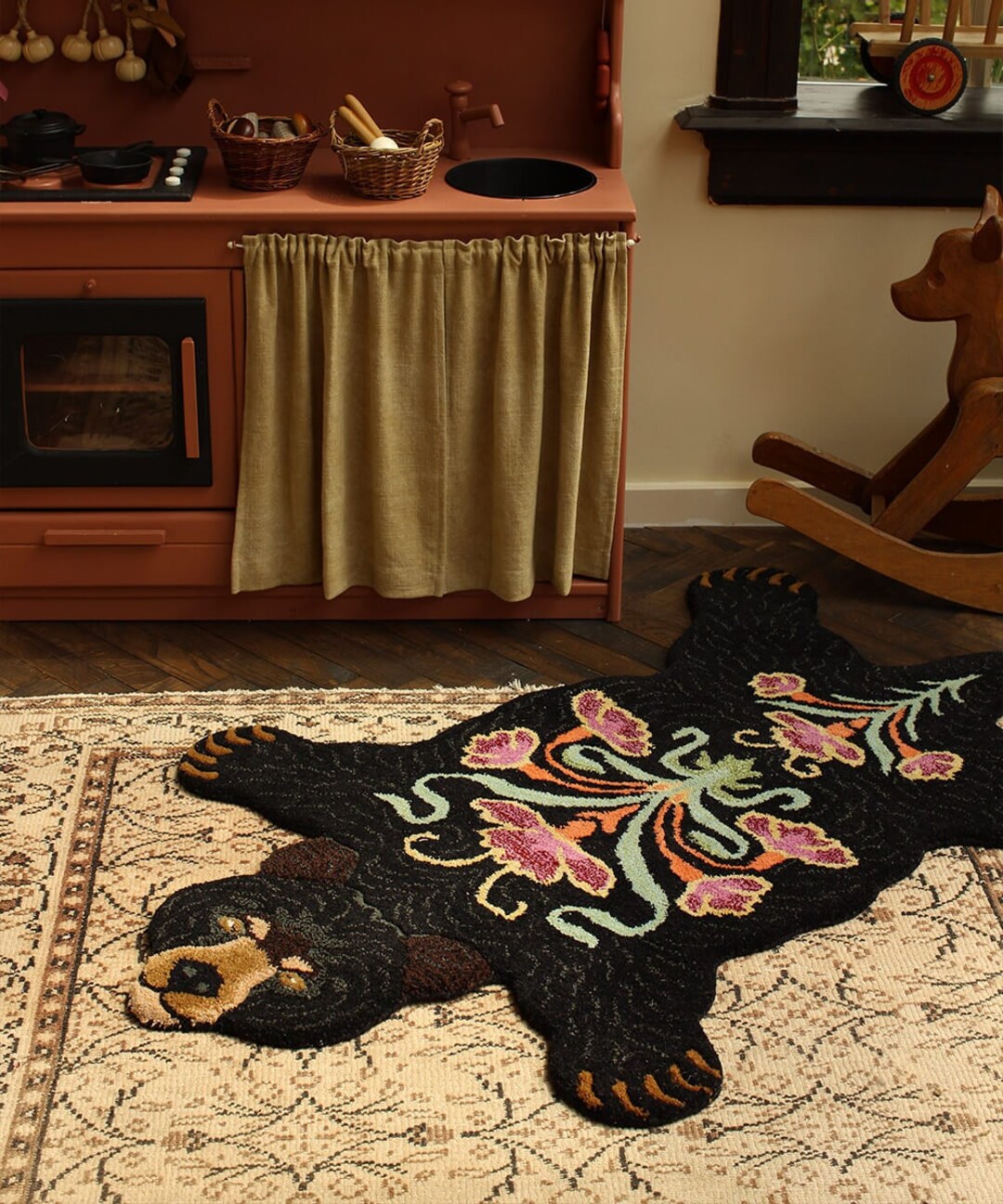 Wild Wonder Rug Embracing Nature With Bears Hand Tufted 100% Pure Wool ...