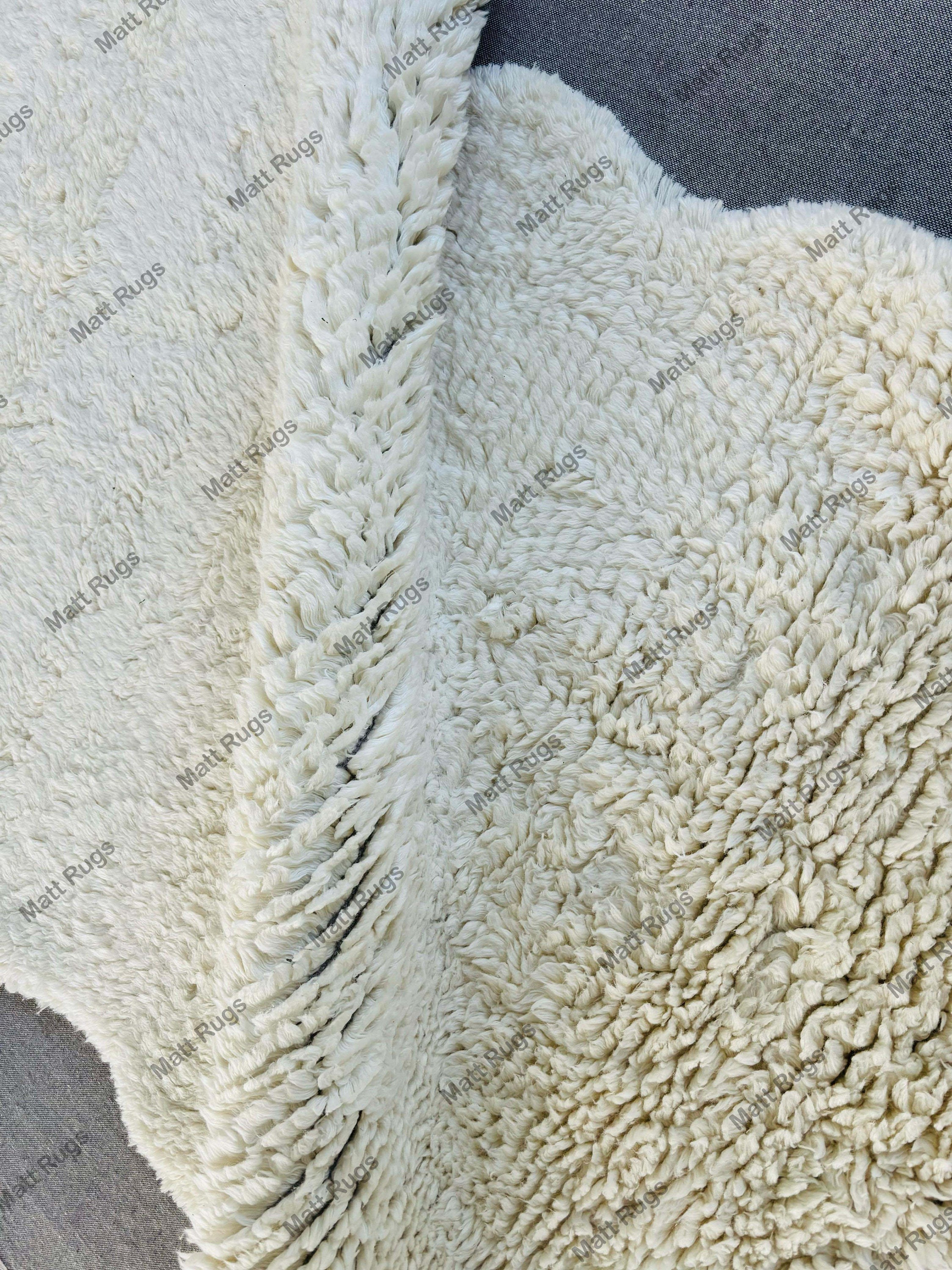 Irregular SHAGGY WOOL Bone White Rug Kidney Shape Rug Area Modern Rug ...