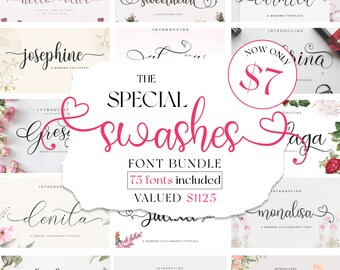 The Special Swashes Font Bundle 75 Fonts Bundle Collection With Tails That Can Be Use on Cricut ...