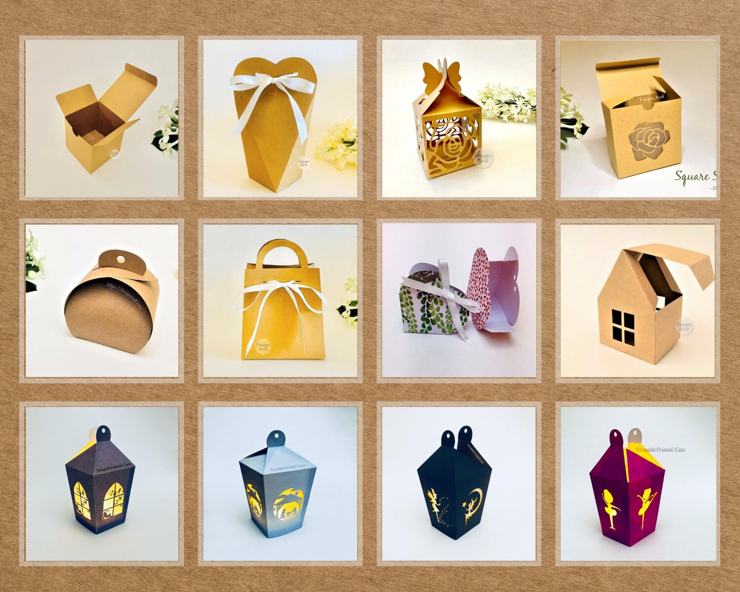 71 BOX TEMPLATE SVG, Template With Handle, Wedding Favors - Party ...