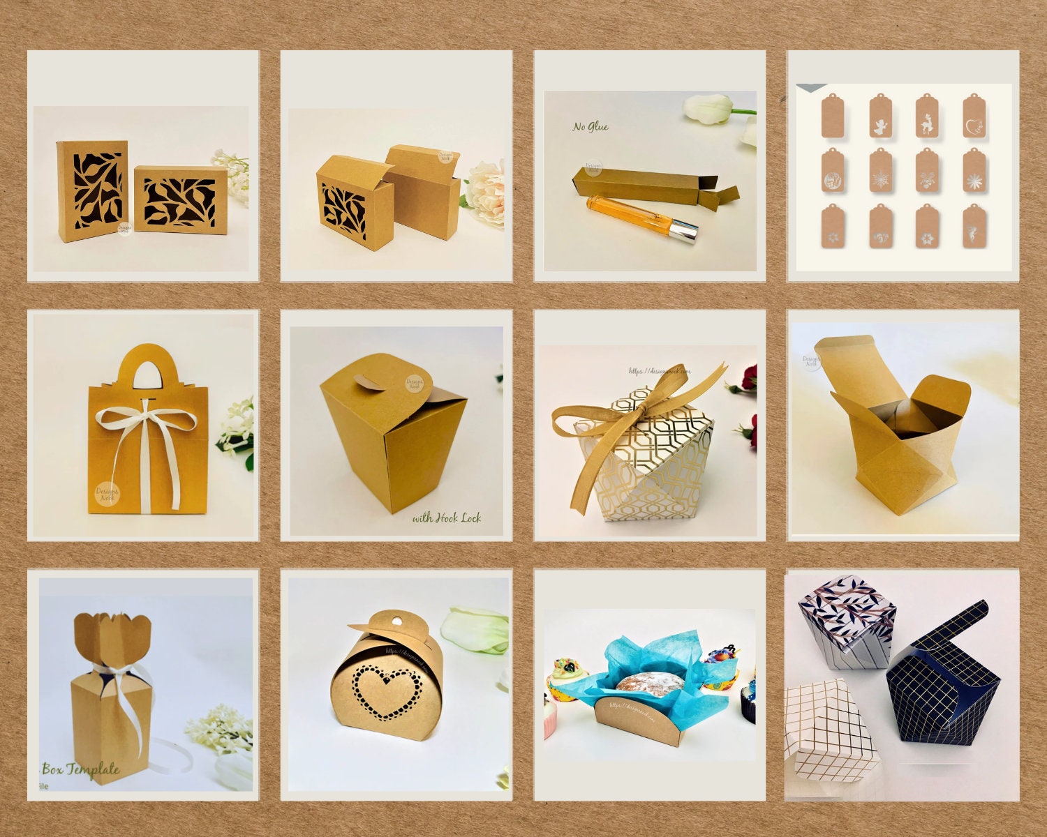 71 BOX TEMPLATE SVG, Template With Handle, Wedding Favors - Party ...