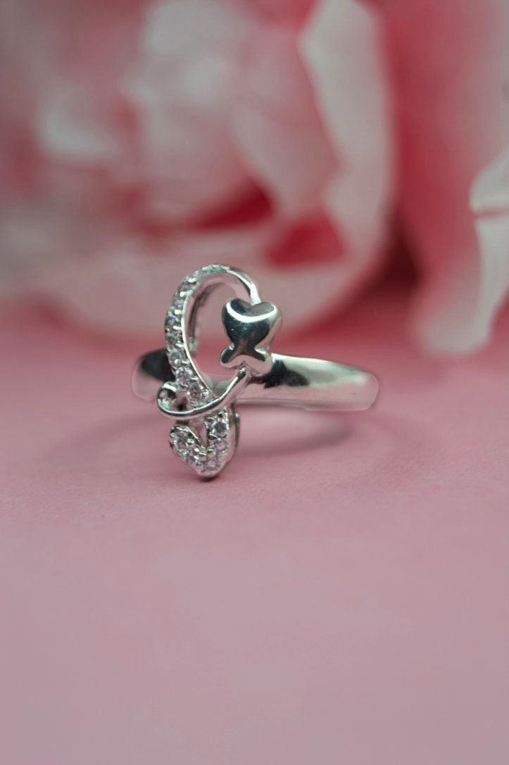 Heart Ring, Sterling Silver Ring, 14k White Gold Plated Sterling Silver ...