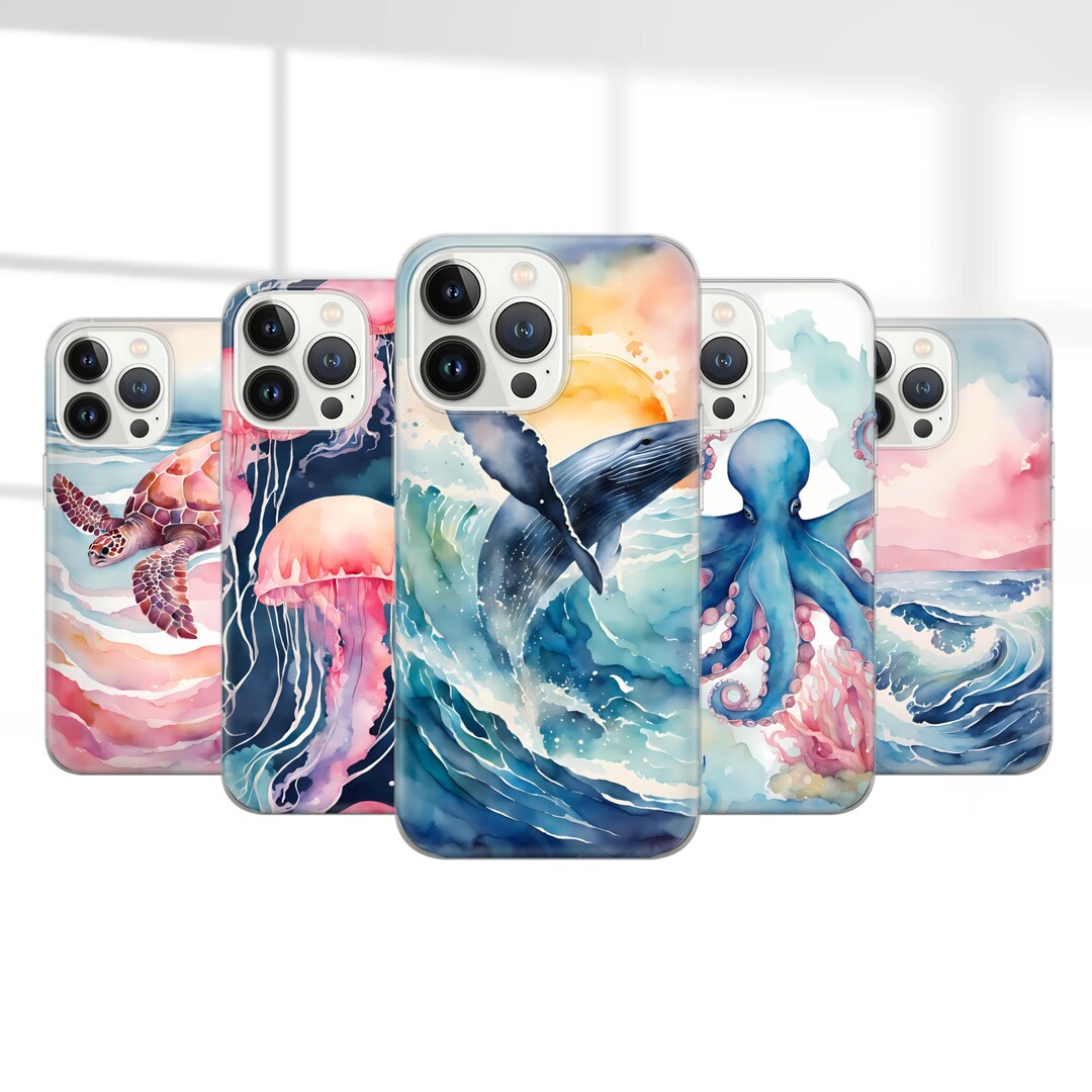 Majestic Whale Phone Case Water Creatures Cover for iPhone 16 Pro, 15 ...