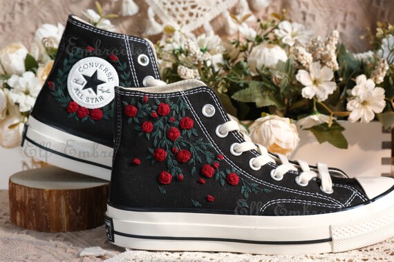 Custom Converse Embroidered Shoes 1970s Converse Chuck Taylor Converse Custom Small Flower Small Flower Embroidery