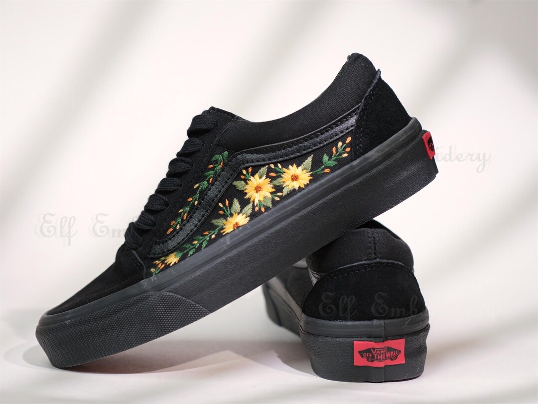 Custom Handmade Embroidered Vans Floral Shoes, Personalized Floral ...