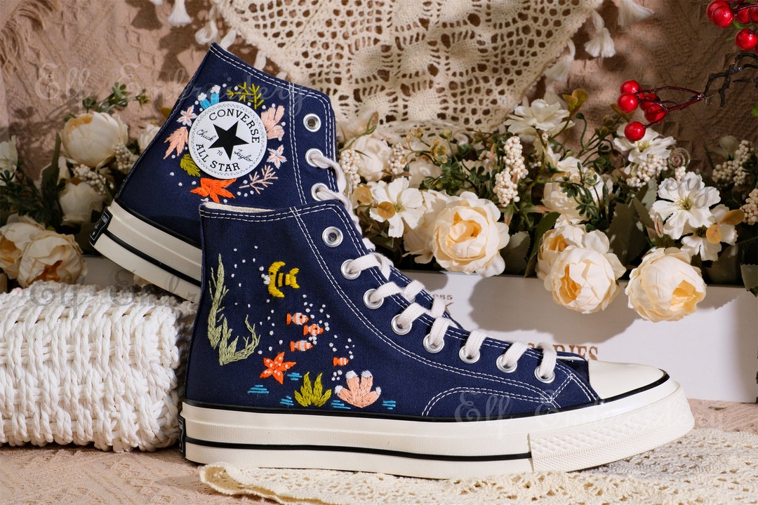 Customized Ocean Converse Embroidered Shoes,1970s Converse Chuck Taylor ...