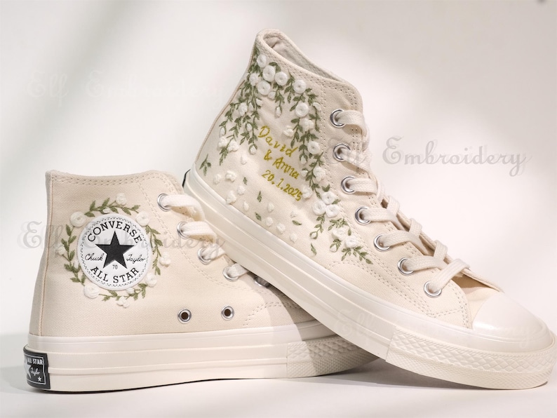 Custom Embroidered Converse Chuck Taylor 70s: Floral Wedding Shoes - Etsy