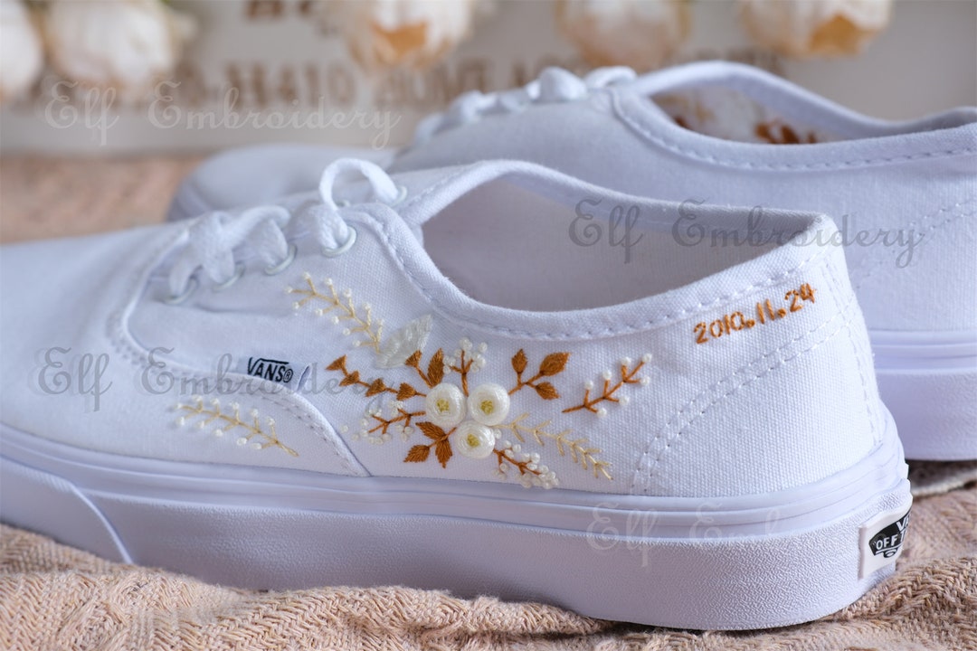Custom Hand Embroidered Vans Floral Shoes, Personalised Floral ...