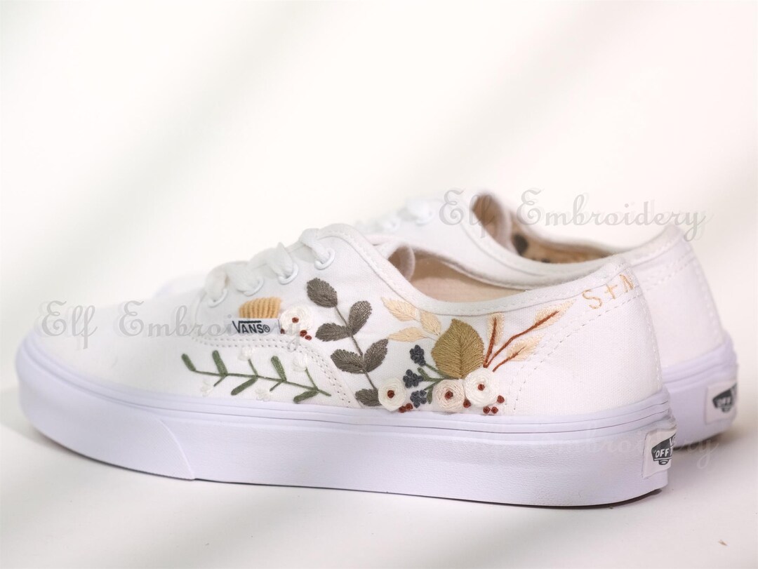 Custom Hand Embroidered Vans Floral Shoes, Personalised Floral ...