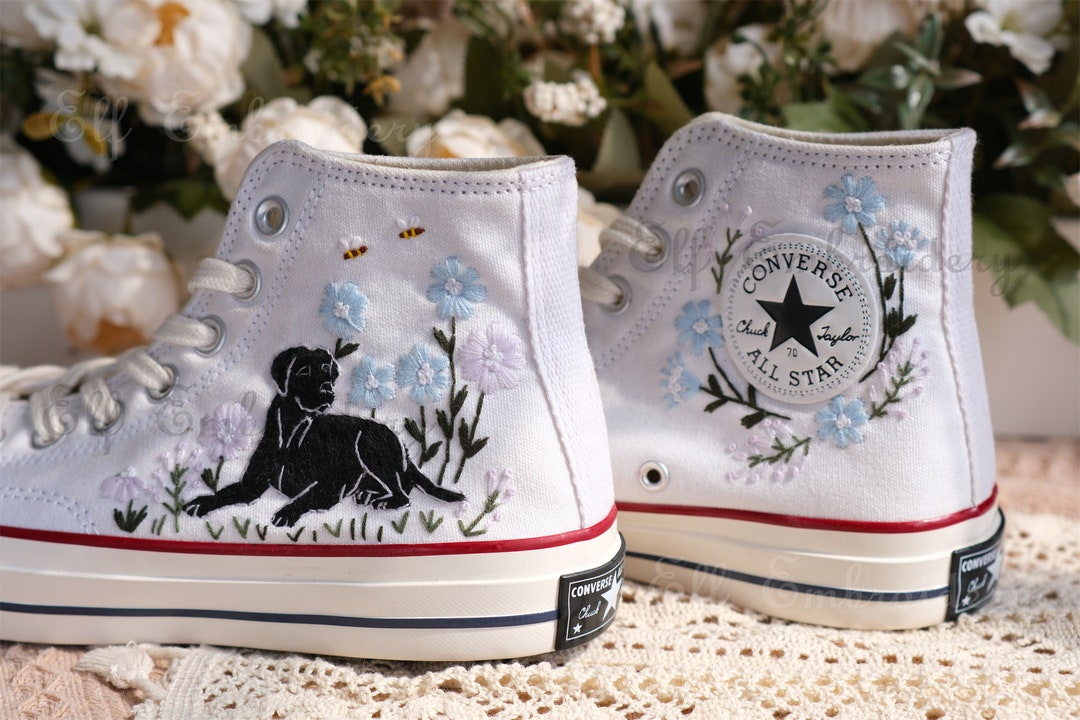 Custom Embroidered Converse Chuck Taylor 1970s: Floral Dog Design - Etsy