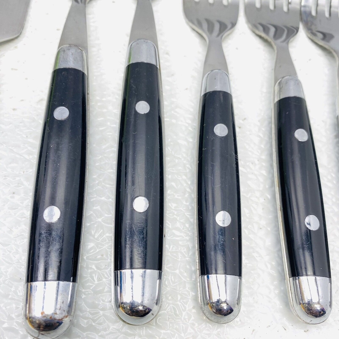 Cambridge Jubilee Black Stainless Flatware Plastic Riveted Handle 8 ...