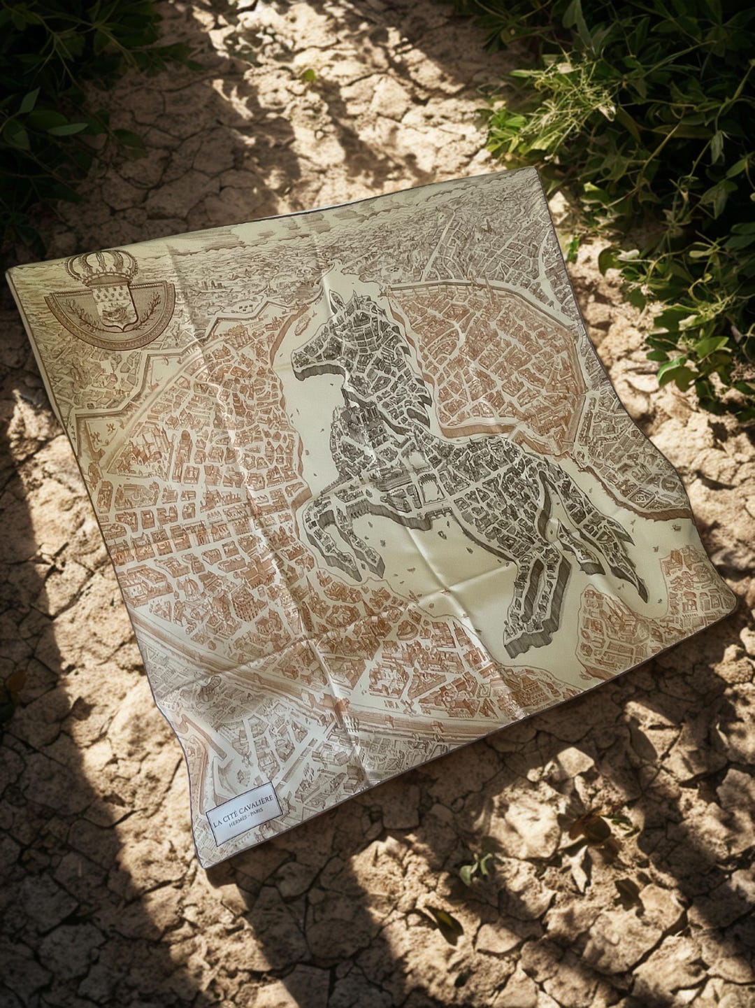 Rare Hermès Scarf 90 “la Cité Cavalière by Octave Marsal” Crème Tabac ...