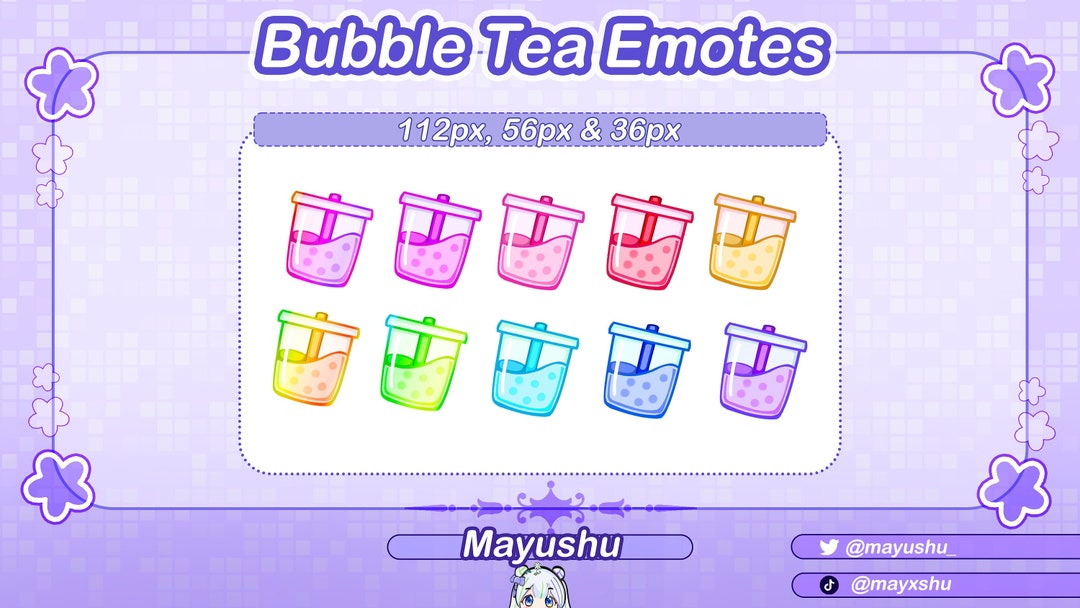 Cute Bubble Tea Emotes for Twitch, Discord, Youtube Aesthetic Colorful ...