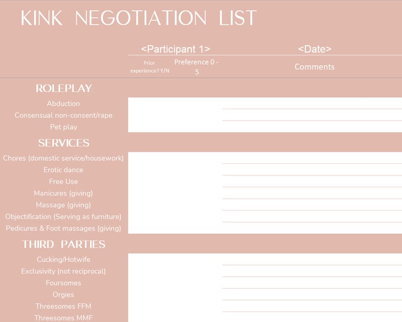 BDSM CHECKLIST - Use Our Interactive List Compare and Discover Your Desires, Perfect for Long ...