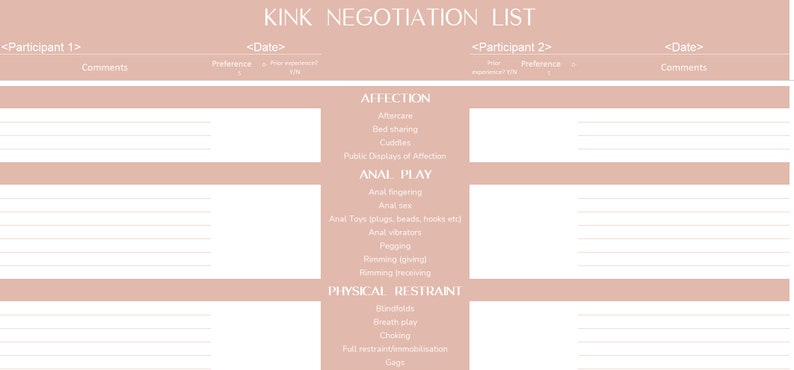 BDSM CHECKLIST Use Our Interactive List Compare and Discover Your Desires, Perfect for Long ...