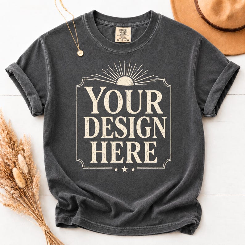 Comfort Colors 1717 Pepper Mockup, Flat Lay T-Shirt Mockup, Pepper ...
