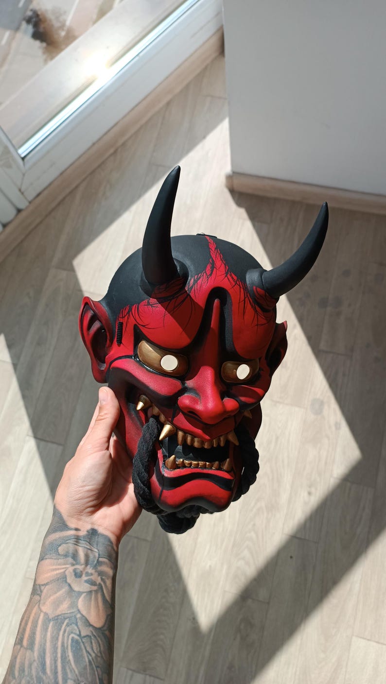 HANNYA MASK Gold Japanese Mask Oni Demon Mask Samurai Ninja Mask ...
