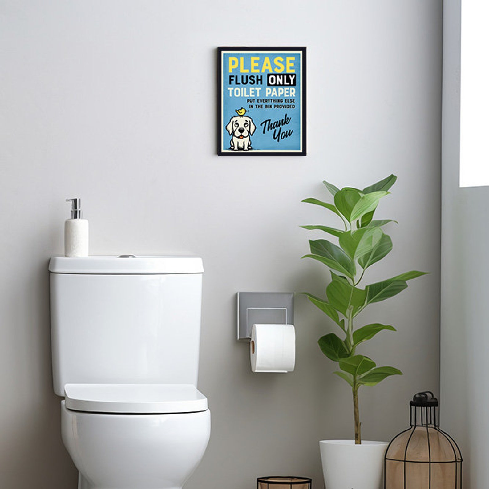 Flush Only Toilet Paper - Printable Sign. Funny Dog, for Office, Home ...