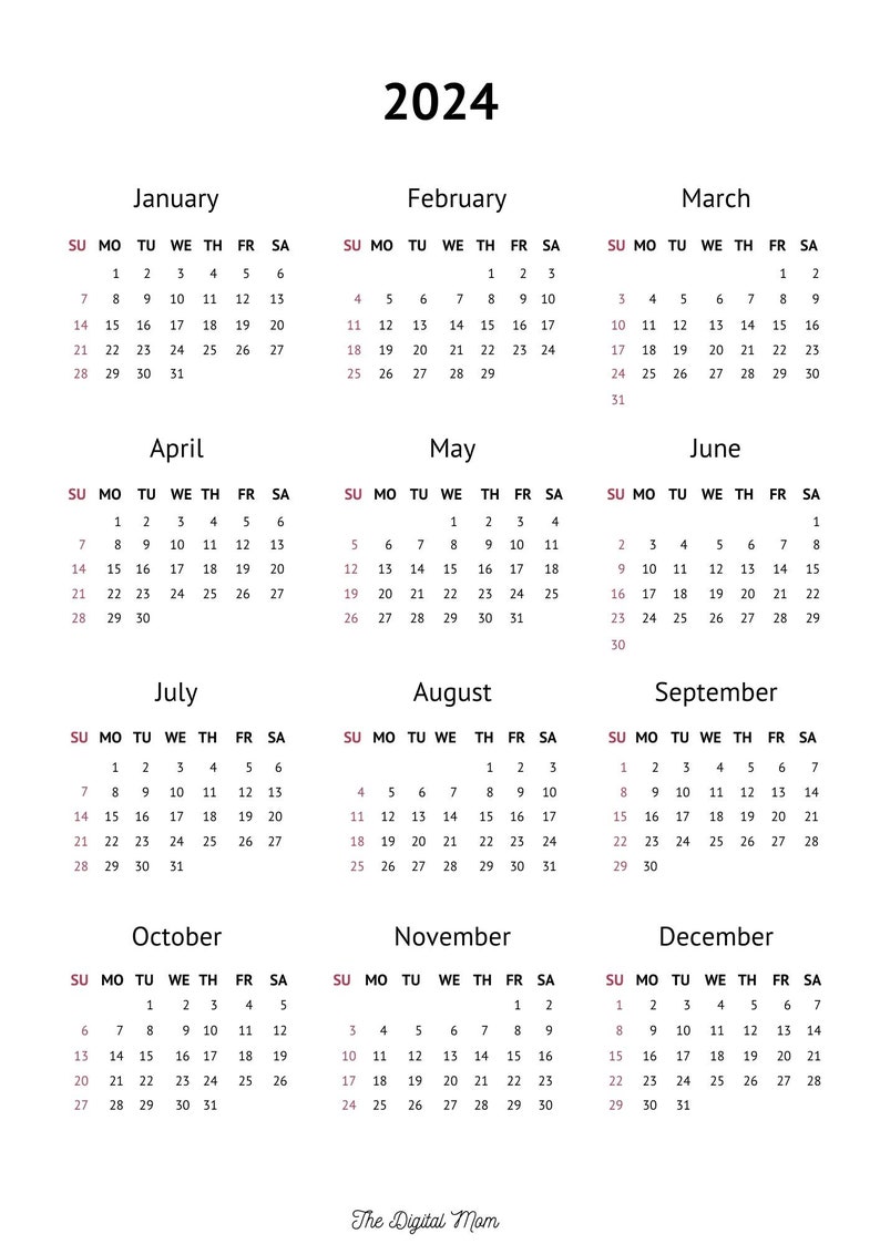 2024 Monthly Calander/planner A4 14PDF Pages Page per Month Calander - Etsy