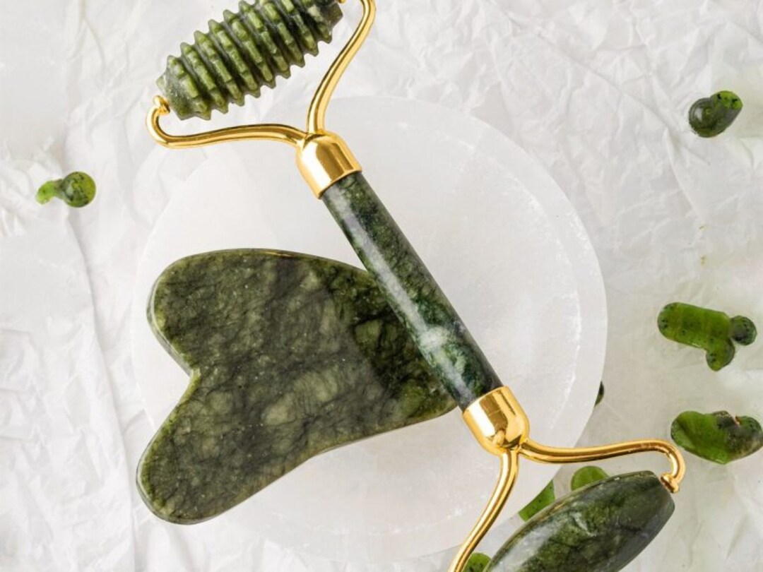 Jade Stone Massage Set Jade Textured Roller And Heart Shaped Etsy