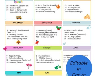 Editable Monthly PTO PTA Flyer Printable Handout Parent Teacher Meeting Agenda Teacher Seasonal ...