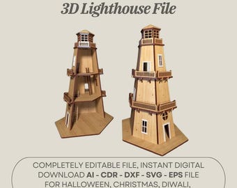 Laser Cut Wooden Model Lighthouse Decor Cdr Dxf Svg Ai File - Etsy